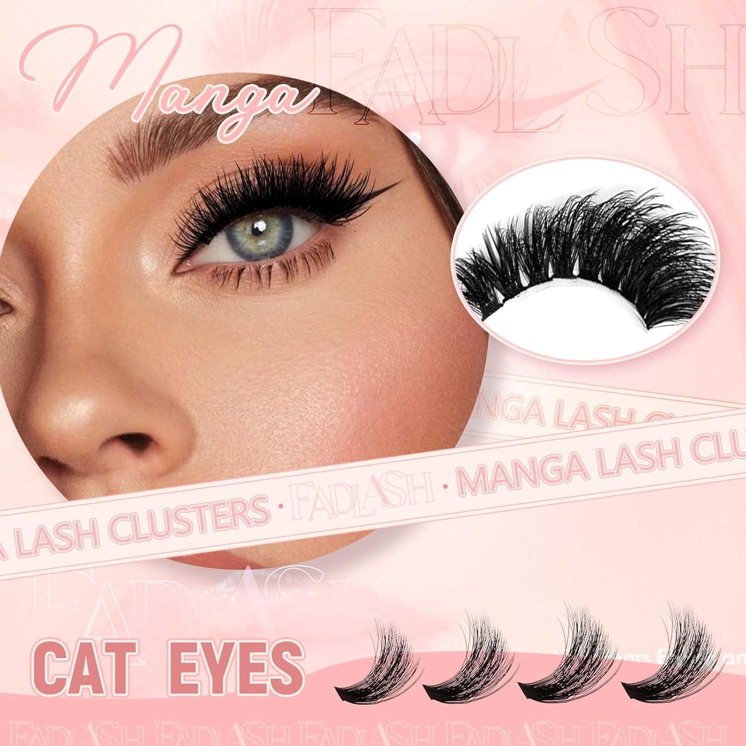 JUNXIAO-Lash Clusters DIY Lash Extensions 100D Eyelash Clusters Cat Eye ...