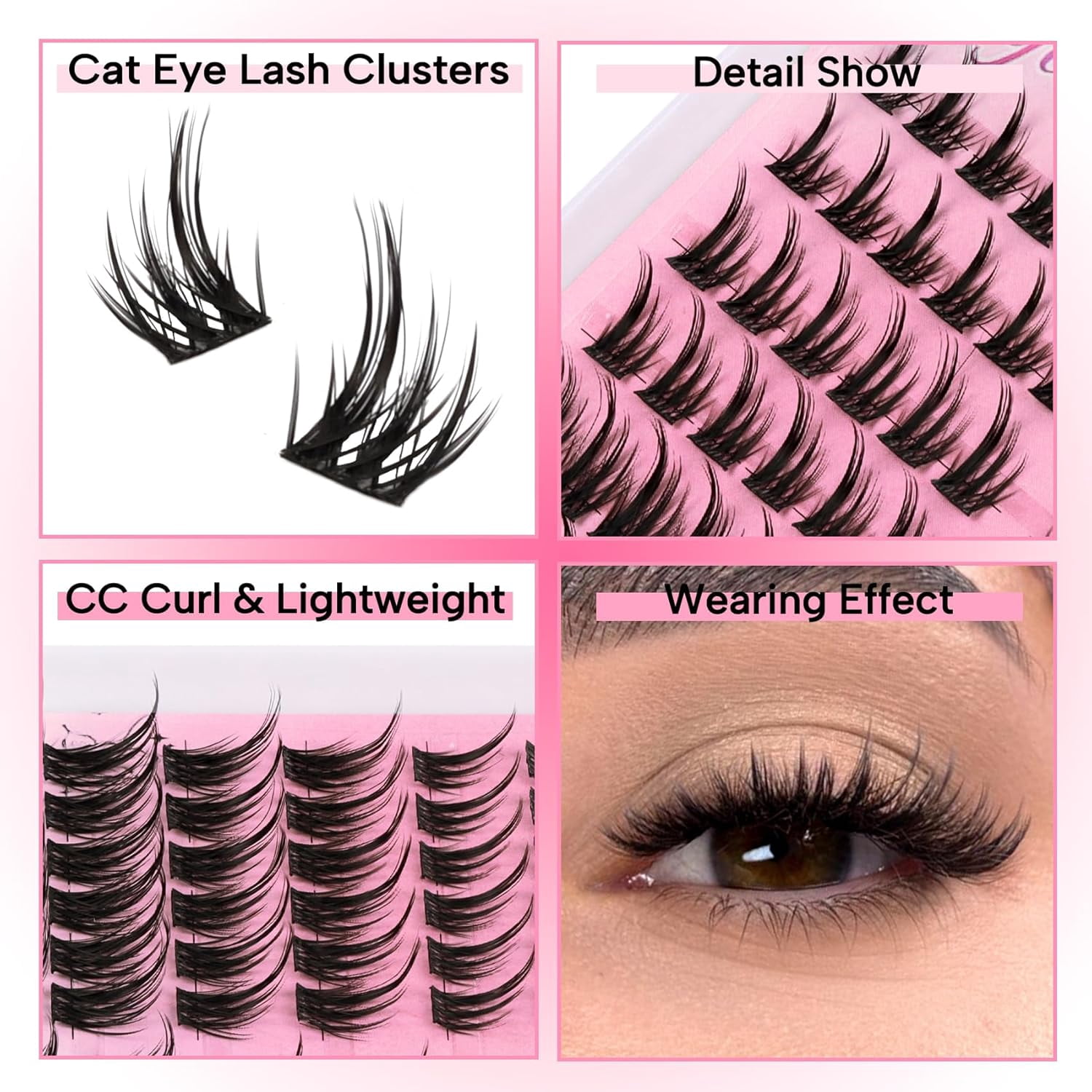 JUNXIAO-Lash Clusters Wispy Eyelash Clusters Natural Look Spiky Cluster ...