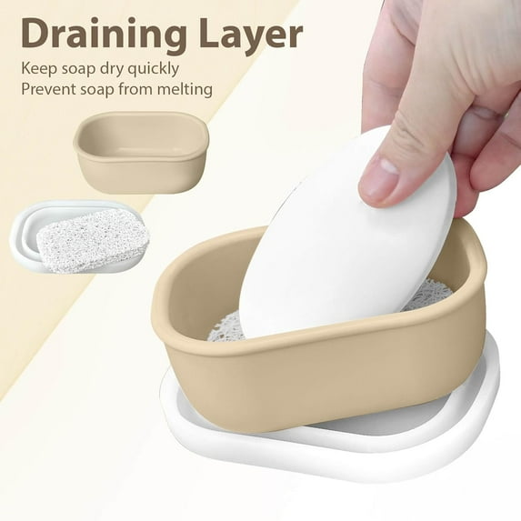 JUNXIAO-Leakproof Silicone Travel Soap Case with Drainage Layer ...