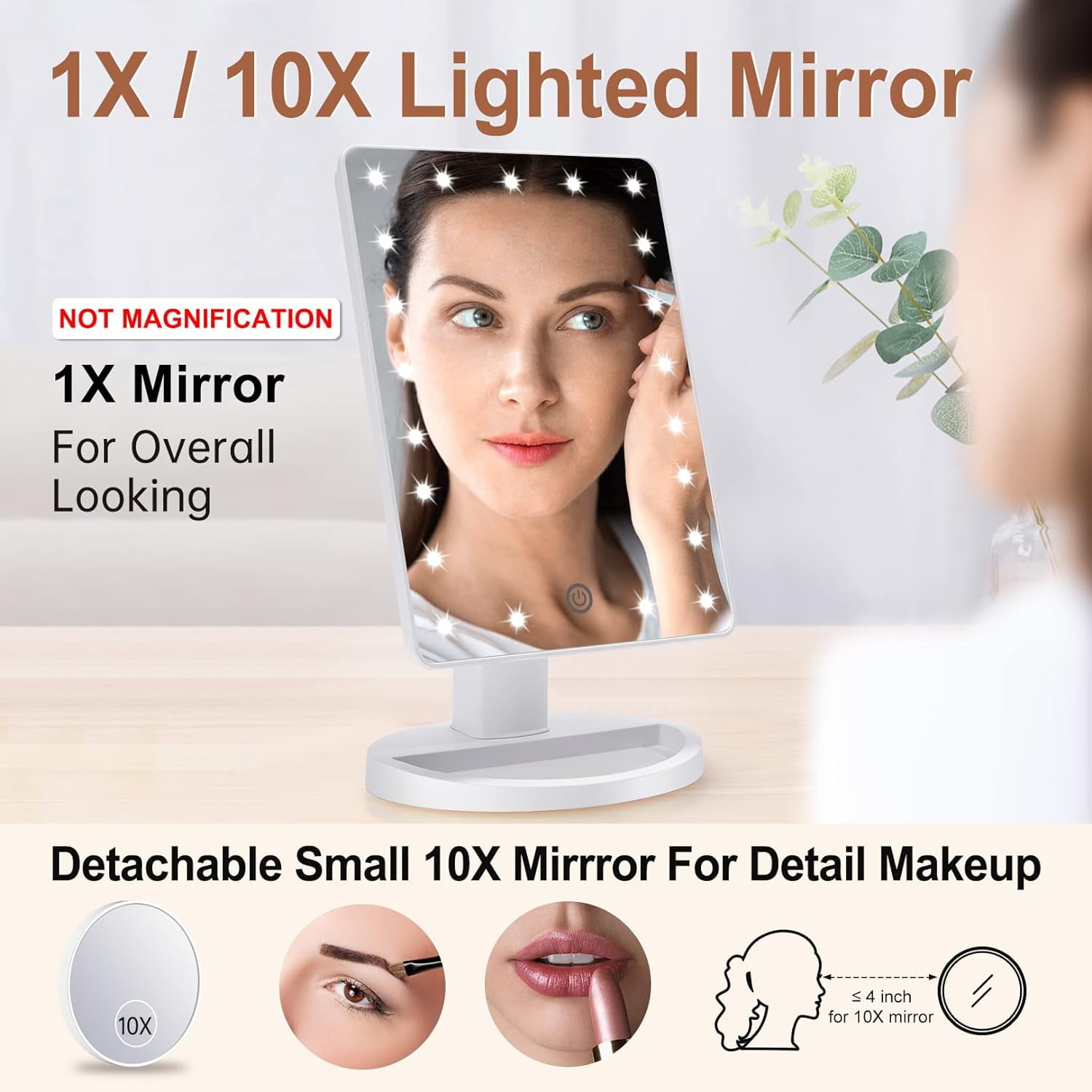 JUNXIAO-Lighted Makeup Vanity Mirror with 10X Magnifying Mirror, 21 LED ...