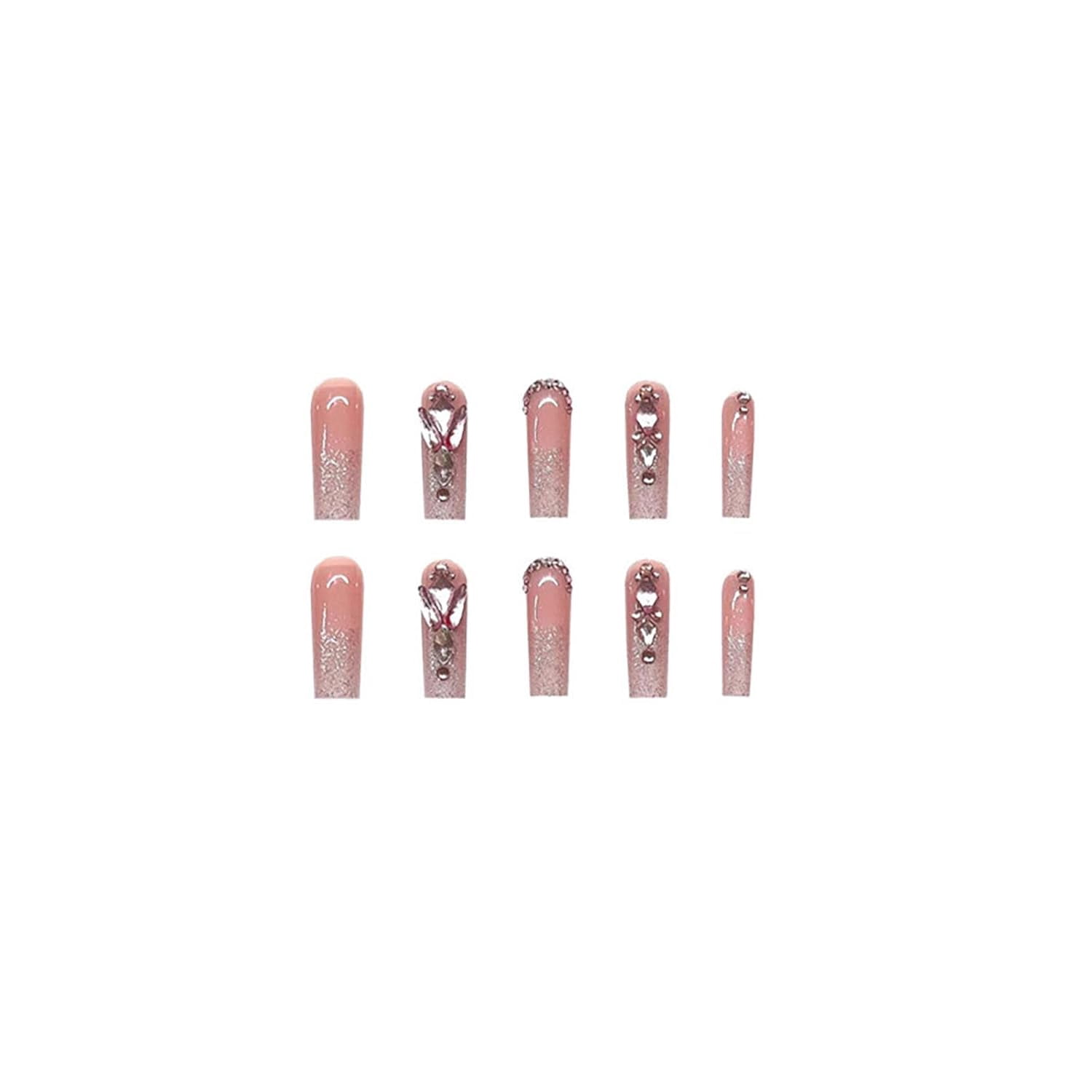 JUNXIAO-Long Press on Nails Square Fake Nails Glitter Ombre False Nails ...