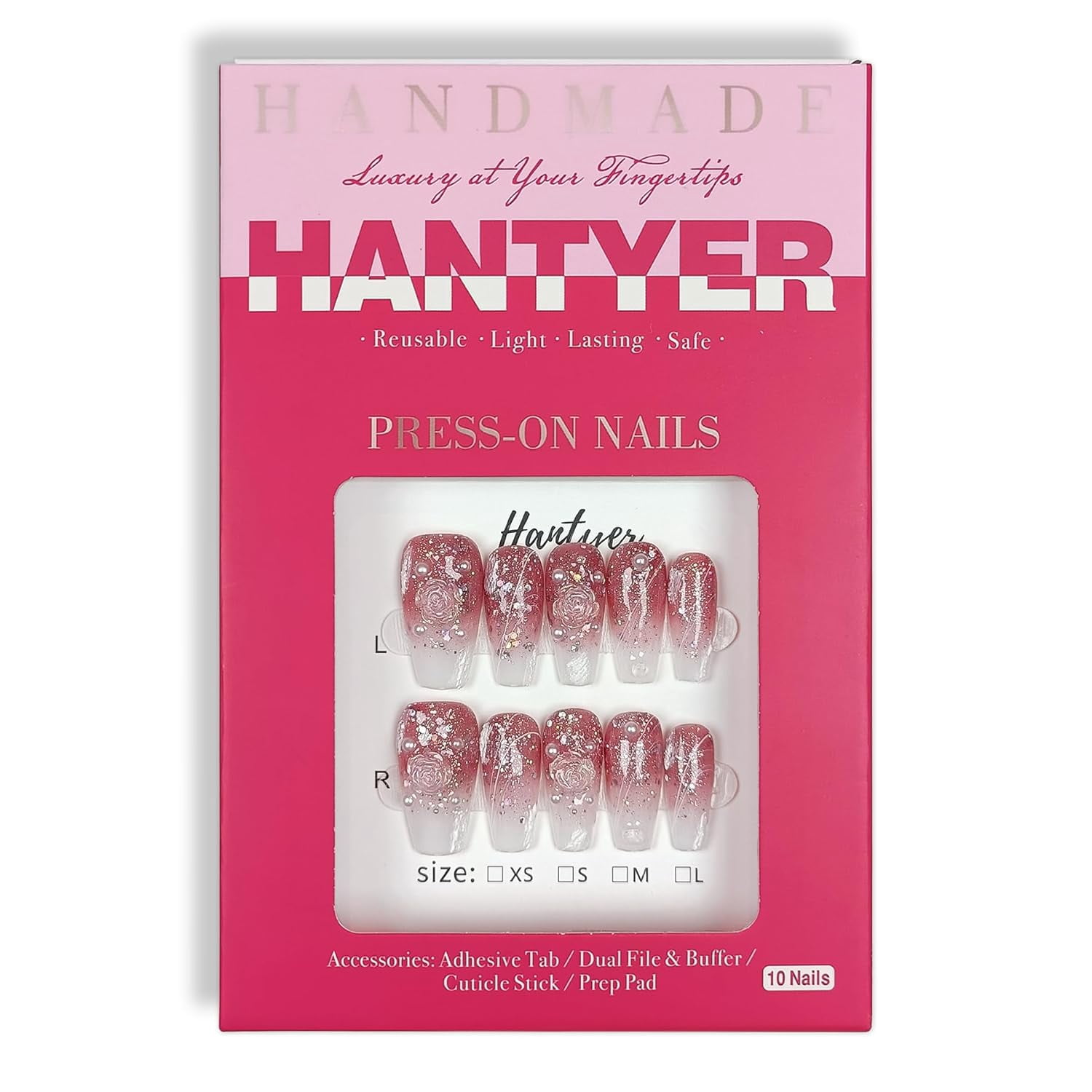 JUNXIAO-Medium Ballet Press On Nails,Handmade Soft Gel Winter Fall Fake ...