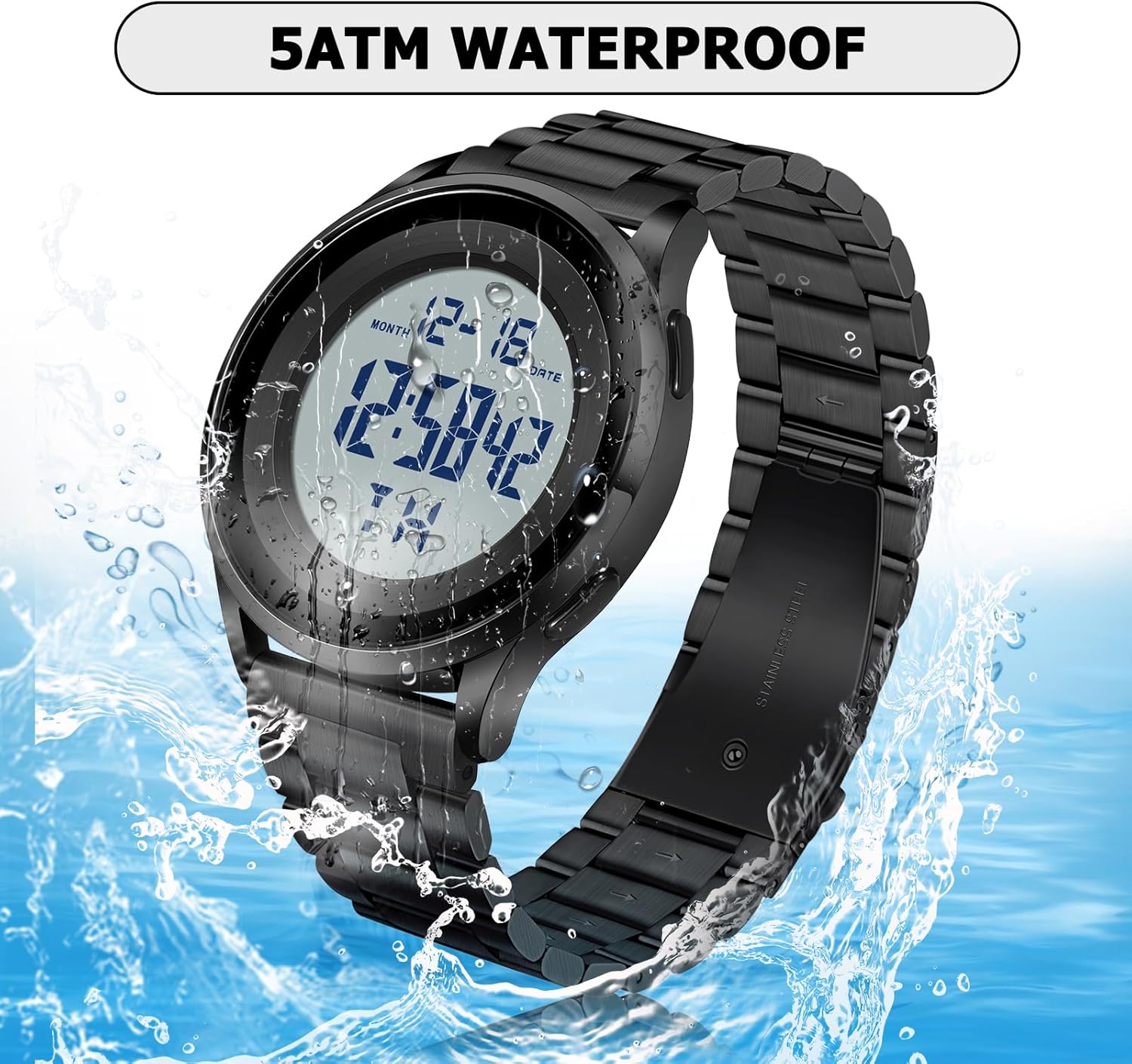 JUNXIAO-Mens Digital Waterproof Military Watch for Men Black Dive ...