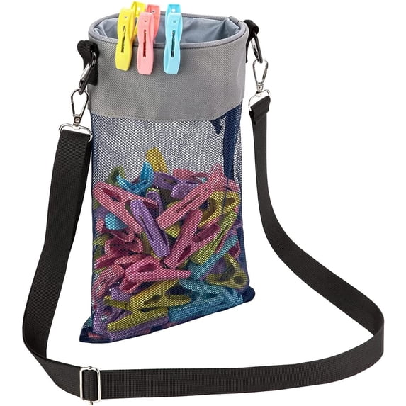 JUNXIAO-Mesh Clothespin Bag with Hooks Hanging Clothes Pin Bag with ...