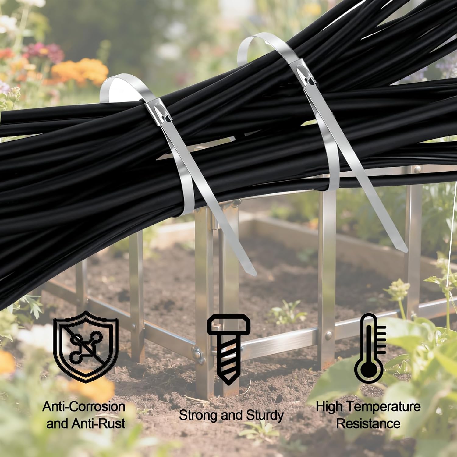 JUNXIAO-Metal Zip Ties 100pcs 11.8 inch, 304 Stainless Steel Zip Ties ...