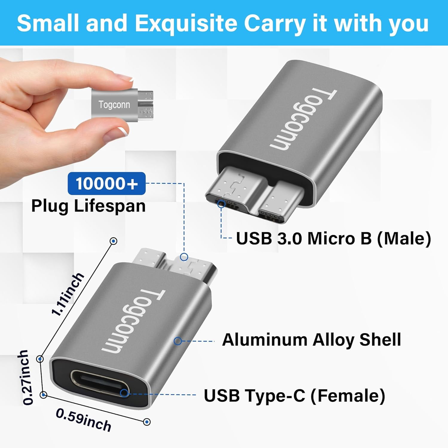 JUNXIAO-Micro B to USB C 3.1 Adapter 2 Pack, USB Type-C (Female) to ...