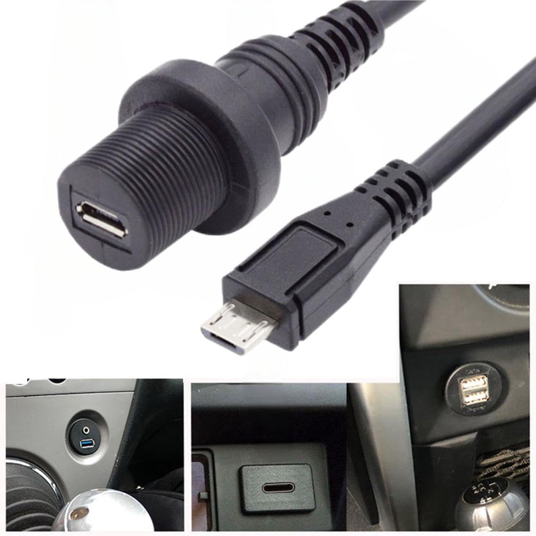 JUNXIAO-Micro USB 5Pin Flush Mount Male to Female Extension Cable for ...