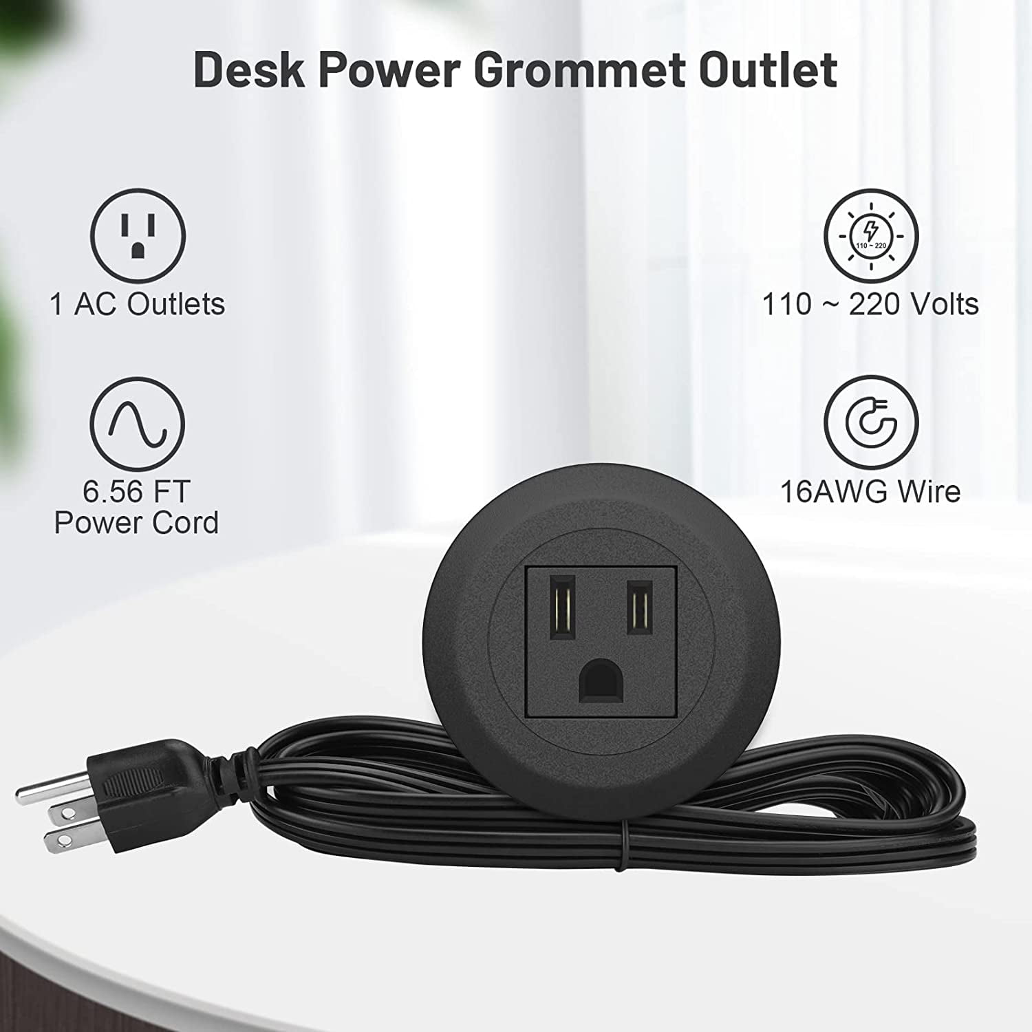 JUNXIAO-Mini Desktop Power Hub Grommet Socket, Flush-Mount Desk Outlet ...