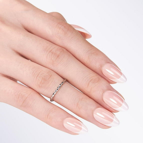 JUNXIAO-Modelones Chrome French Tip Press on Nails Almond, Short Almond ...