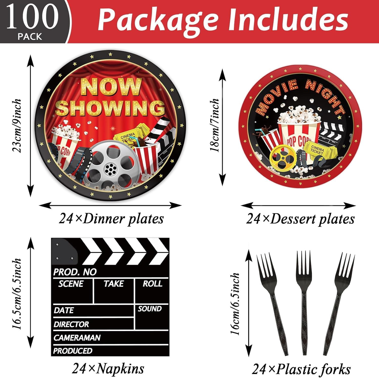 JUNXIAO-Movie Night Party Plates Movie Themed Paper Tableware Now ...