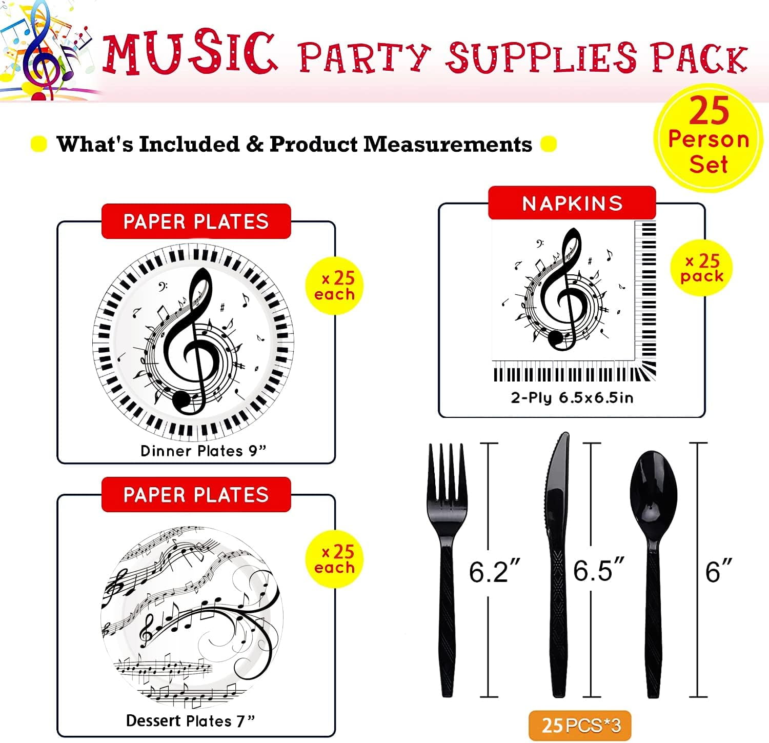 JUNXIAO-Musical Notes Party Supplie 150Pcs,Music Party Tableware Set ...