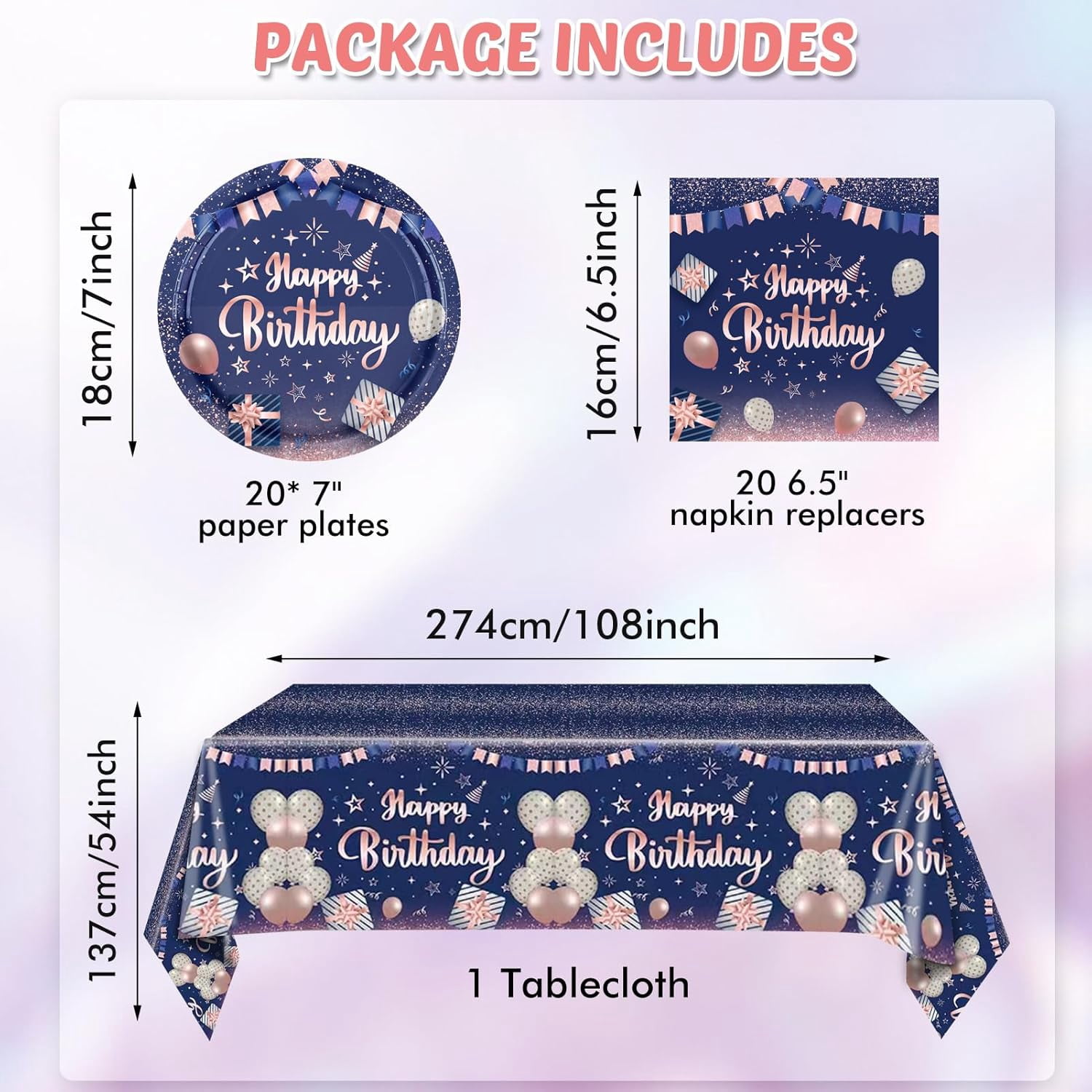 JUNXIAO-Navy Blue and Rose Gold Birthday Decorations - Happy Birthday ...