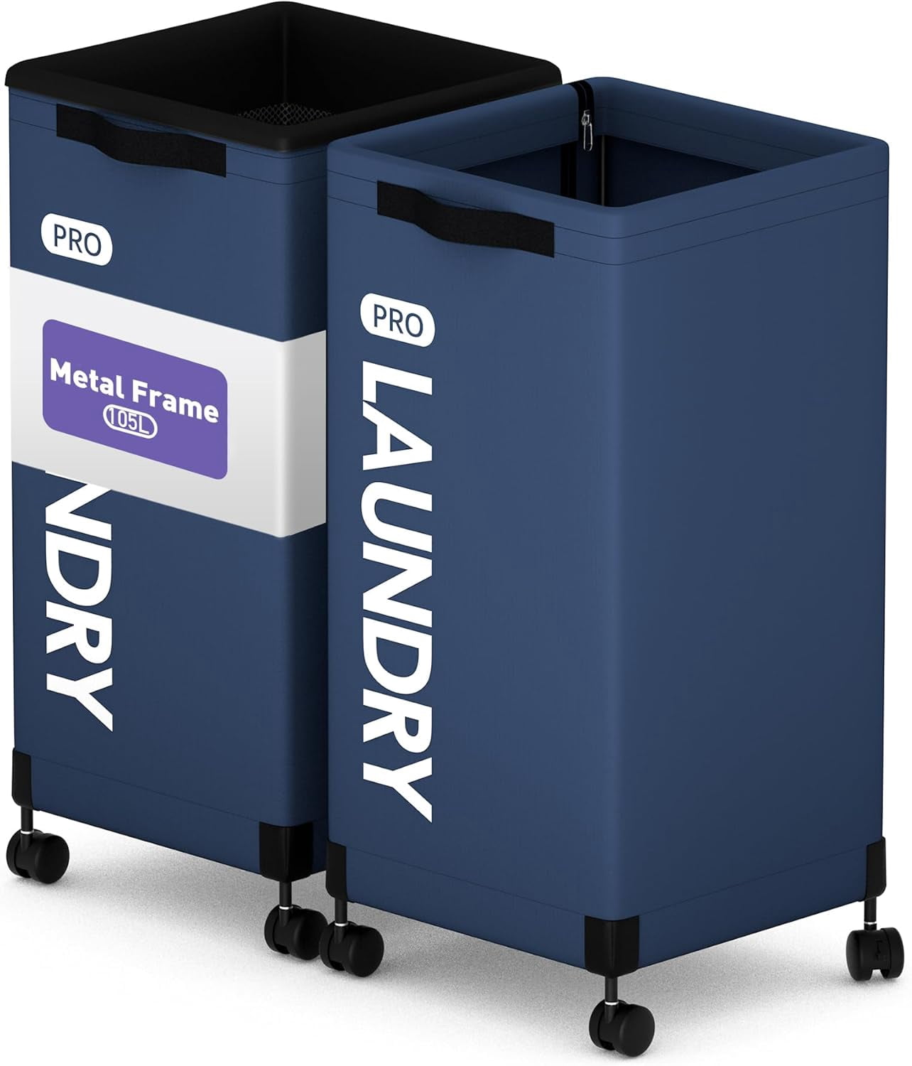 JUNXIAO-Next-Gen 105L Matel Frame Laundry Basket with wheels, Heavy ...