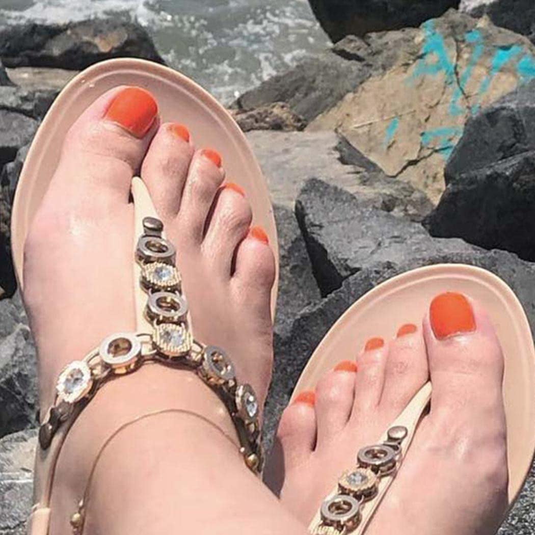 JUNXIAO-Orange Square Fake Toenails Solid Matte Press on Toe Nails ...
