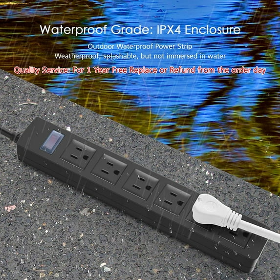 JUNXIAO-Outdoor Power Strip Waterproof with 6 Outlets, Garden ...