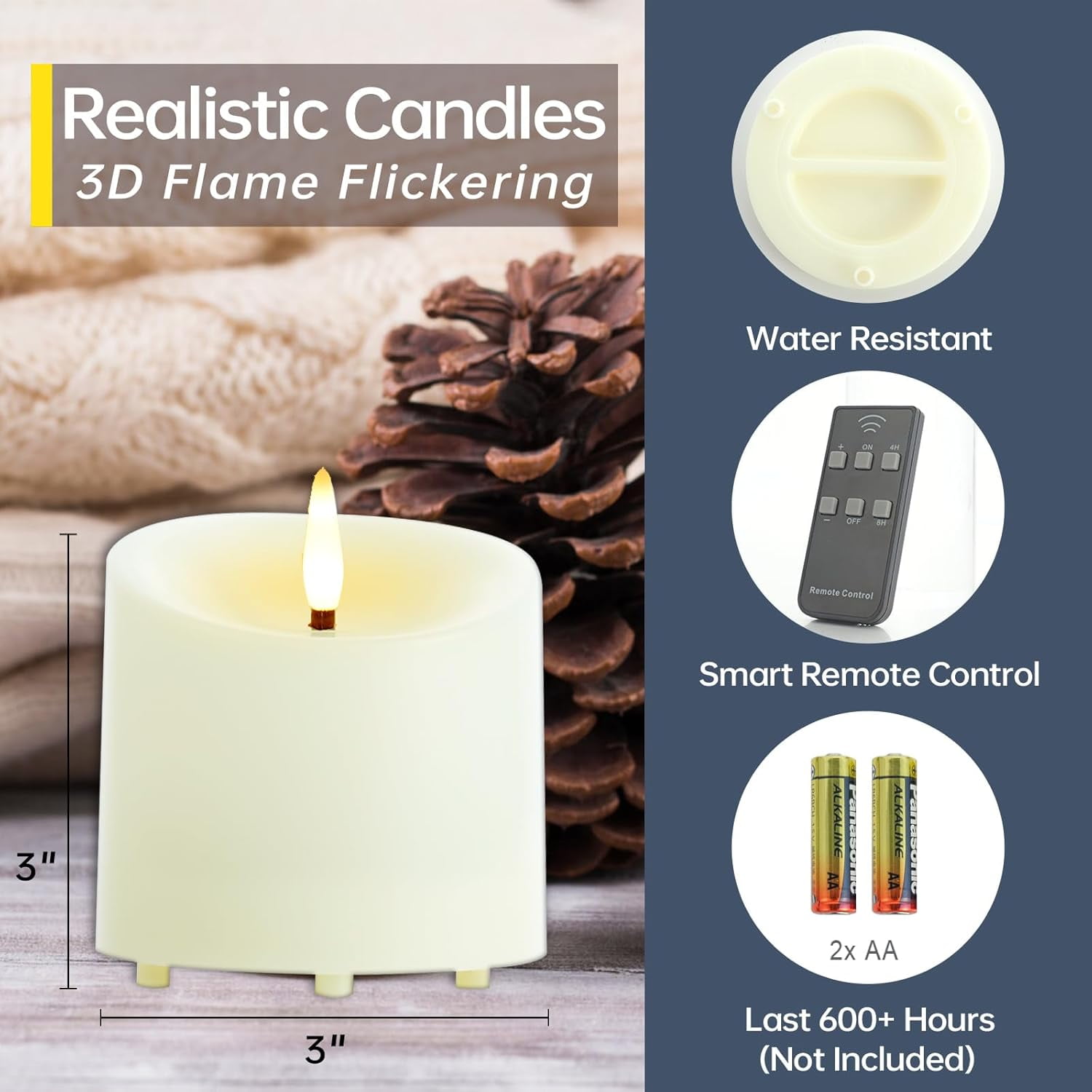JUNXIAO-Outdoor Waterproof Flameless Candles with Timer, Remote Control ...