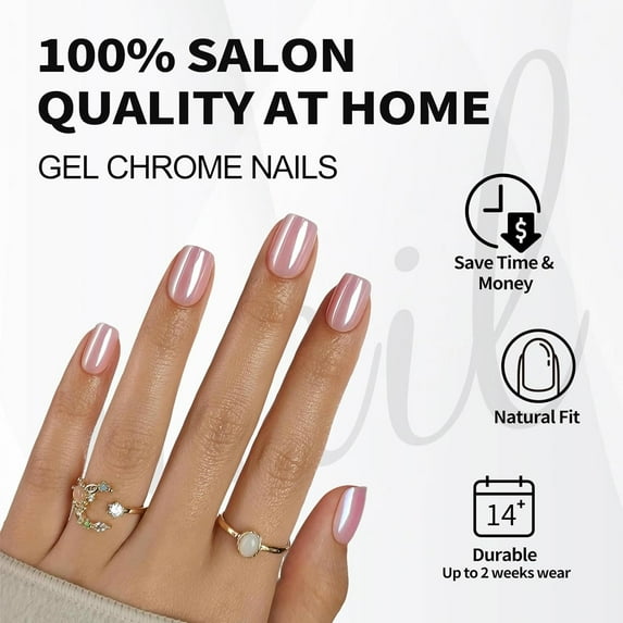 JUNXIAO-Pink Chrome Press on Nails Square - Soft Gel Valentines Press ...