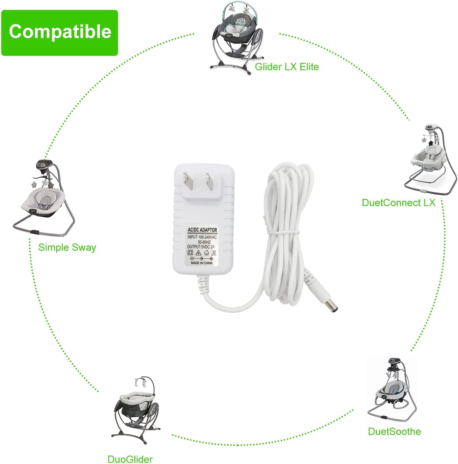JUNXIAO-Power Cord Replacement for Graco Baby Swing DuoGlider ...