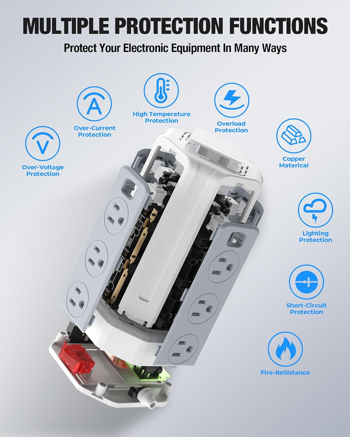 JUNXIAO-Power Strip Surge Protector, 10 Ft Extension Cord with 12 AC ...