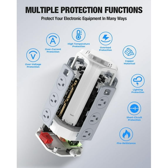 JUNXIAO-Power Strip Surge Protector, 10 Ft Extension Cord with 12 AC ...