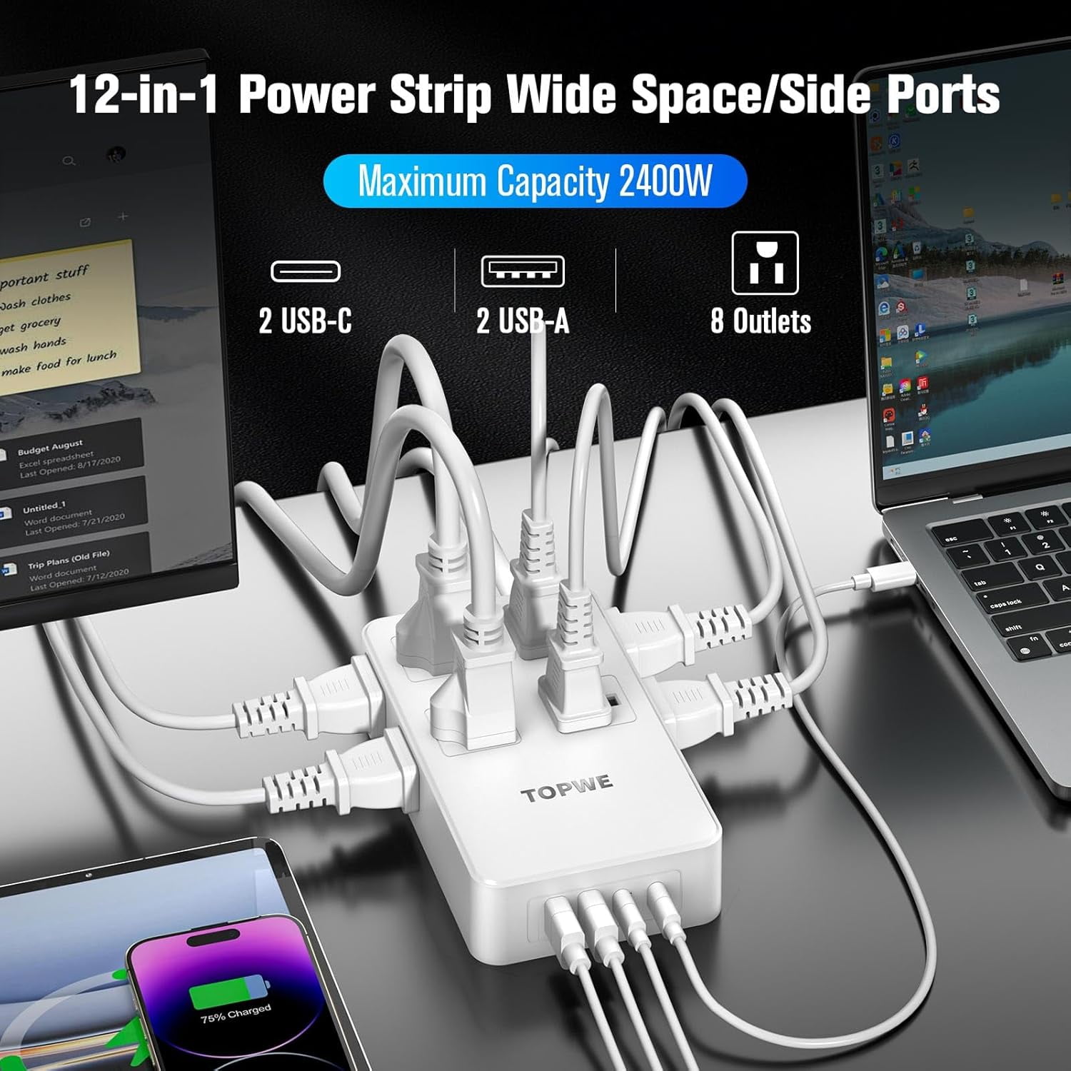 JUNXIAO-Power Strip Surge Protector with Multiple Outlets, Charging ...
