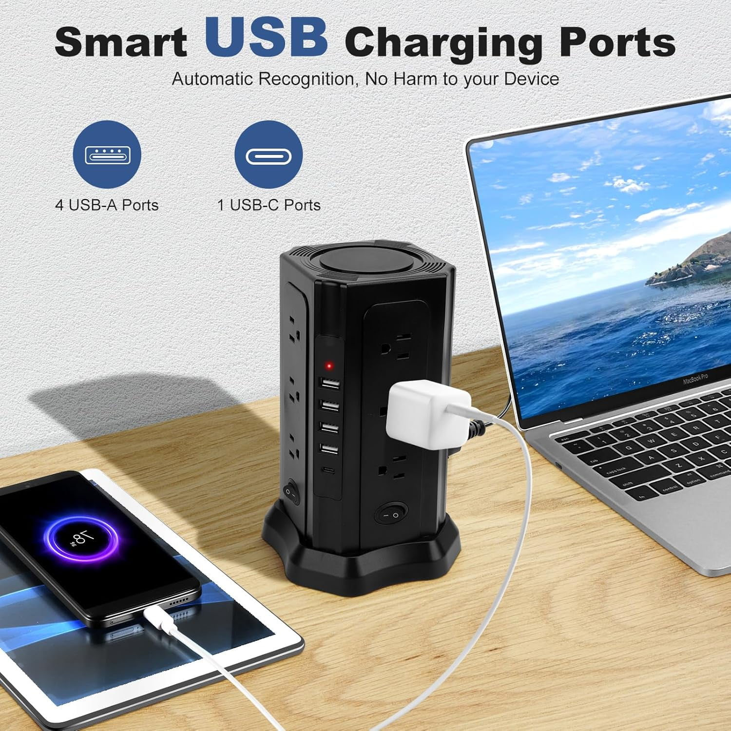 JUNXIAO-Power Strip Tower, Charging Tower for Multiple Devices, 16.5FT ...