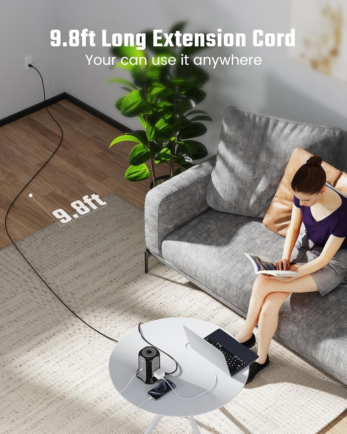 JUNXIAO-Power Strip Tower Surge Protector, Desktop Charging Station, 10 ...