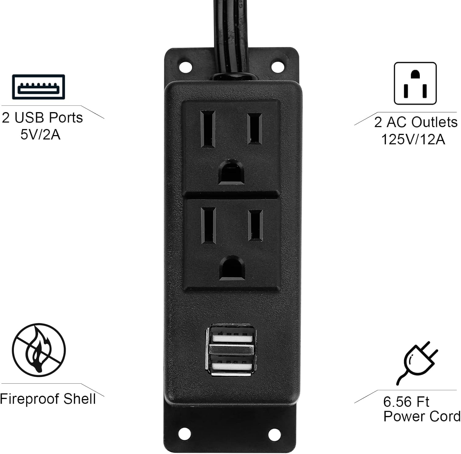 JUNXIAO-Power Strip with USB, Desktop Power Outlet with 2 AC Outlets, 2 ...