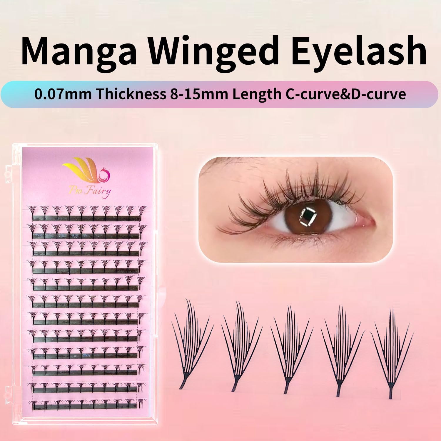 JUNXIAO-Premade Winged Lashes Manga Eyelash Clusters Fans Anime Eyelash ...