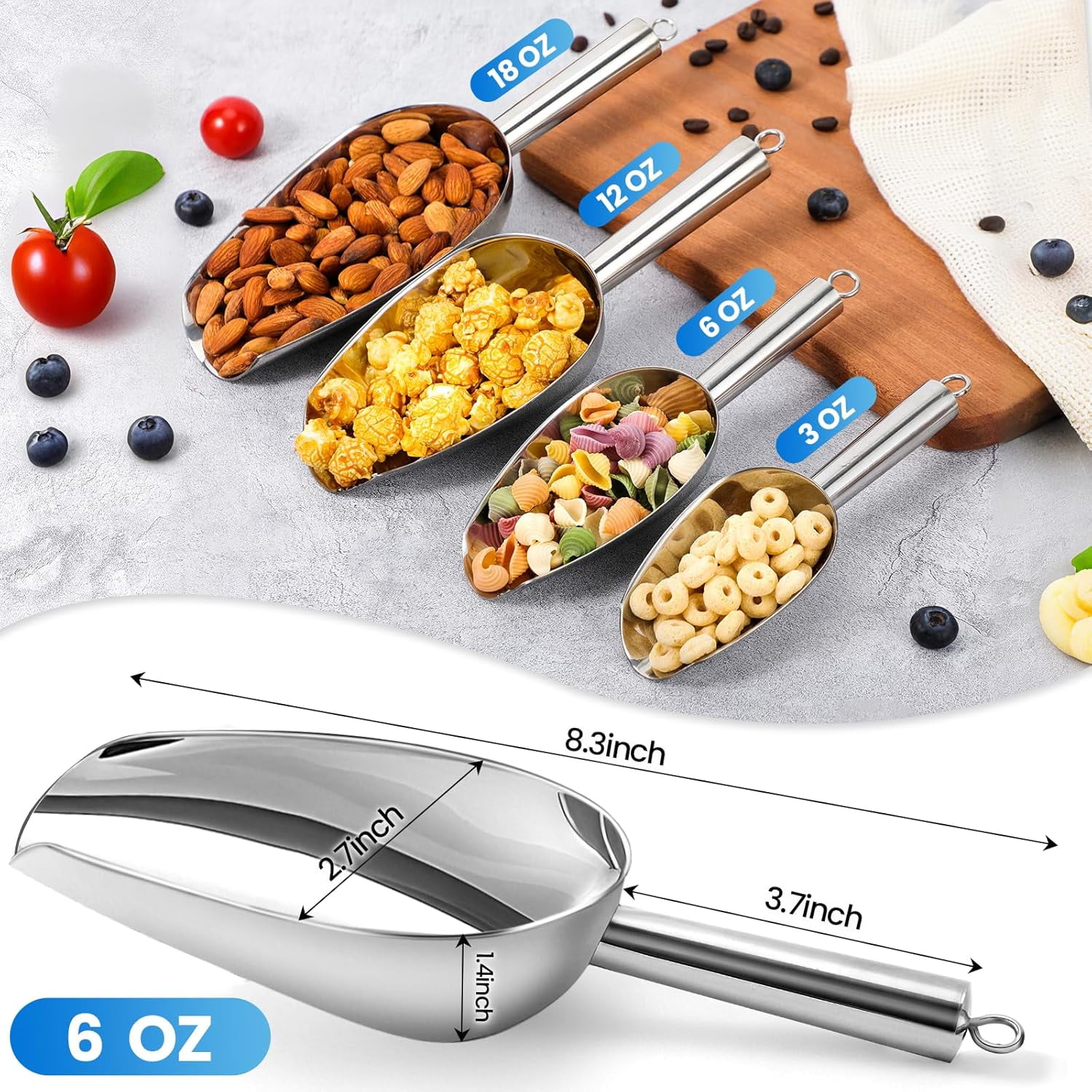 JUNXIAO-Premium 6oz Ice Scoop for Freezer - Multipurpose Metal Ice ...