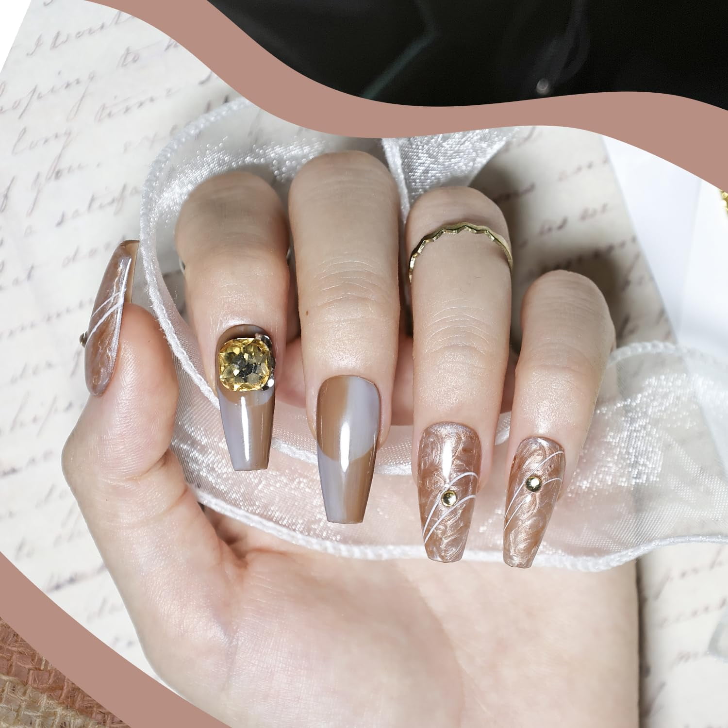 JUNXIAO-Press On Nails Rhinestone Square Wearable Nails Streaming ...