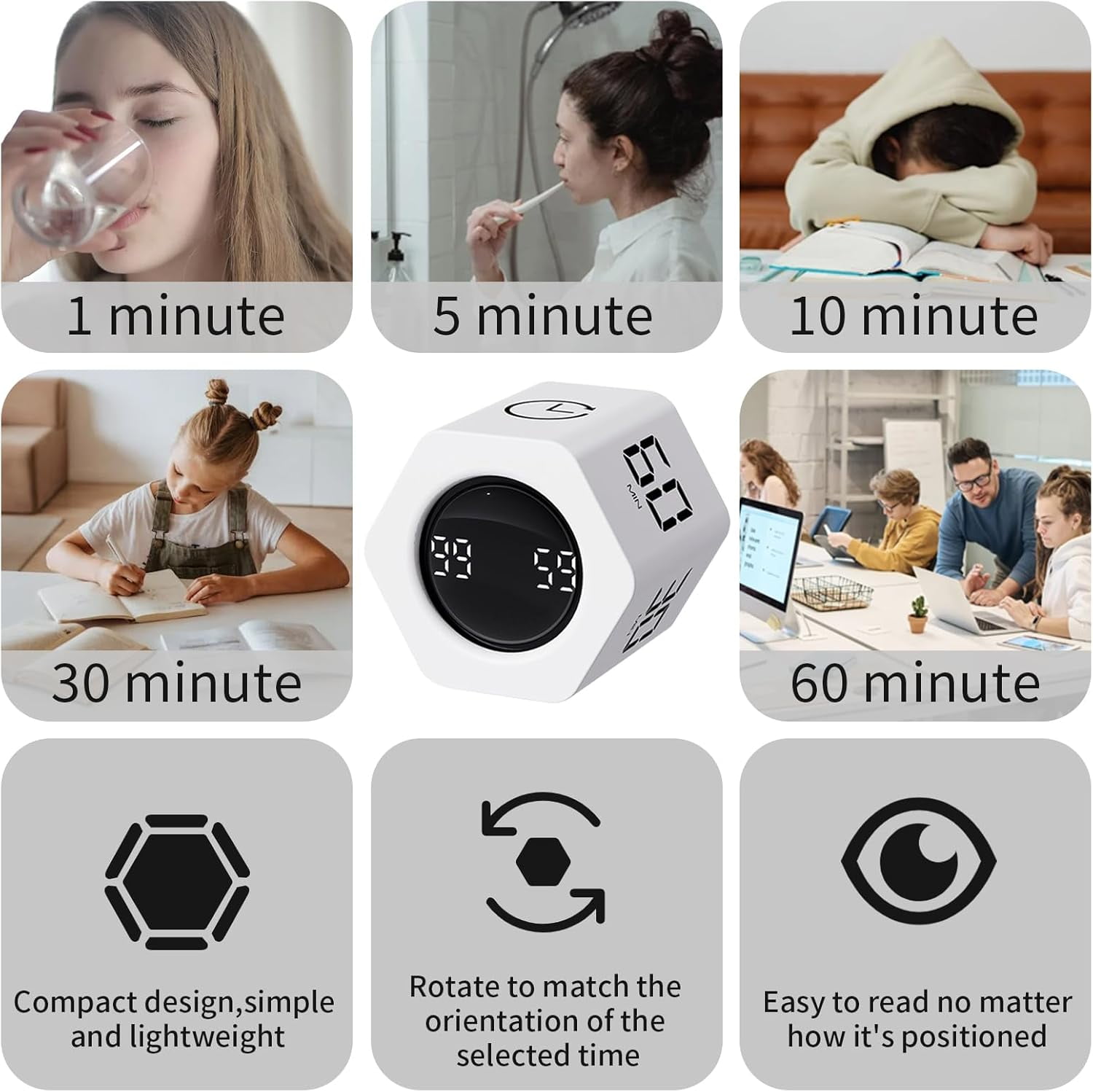 JUNXIAO-Productivity Timer Flip Gravity Sensor Cube Timer Countdown ...