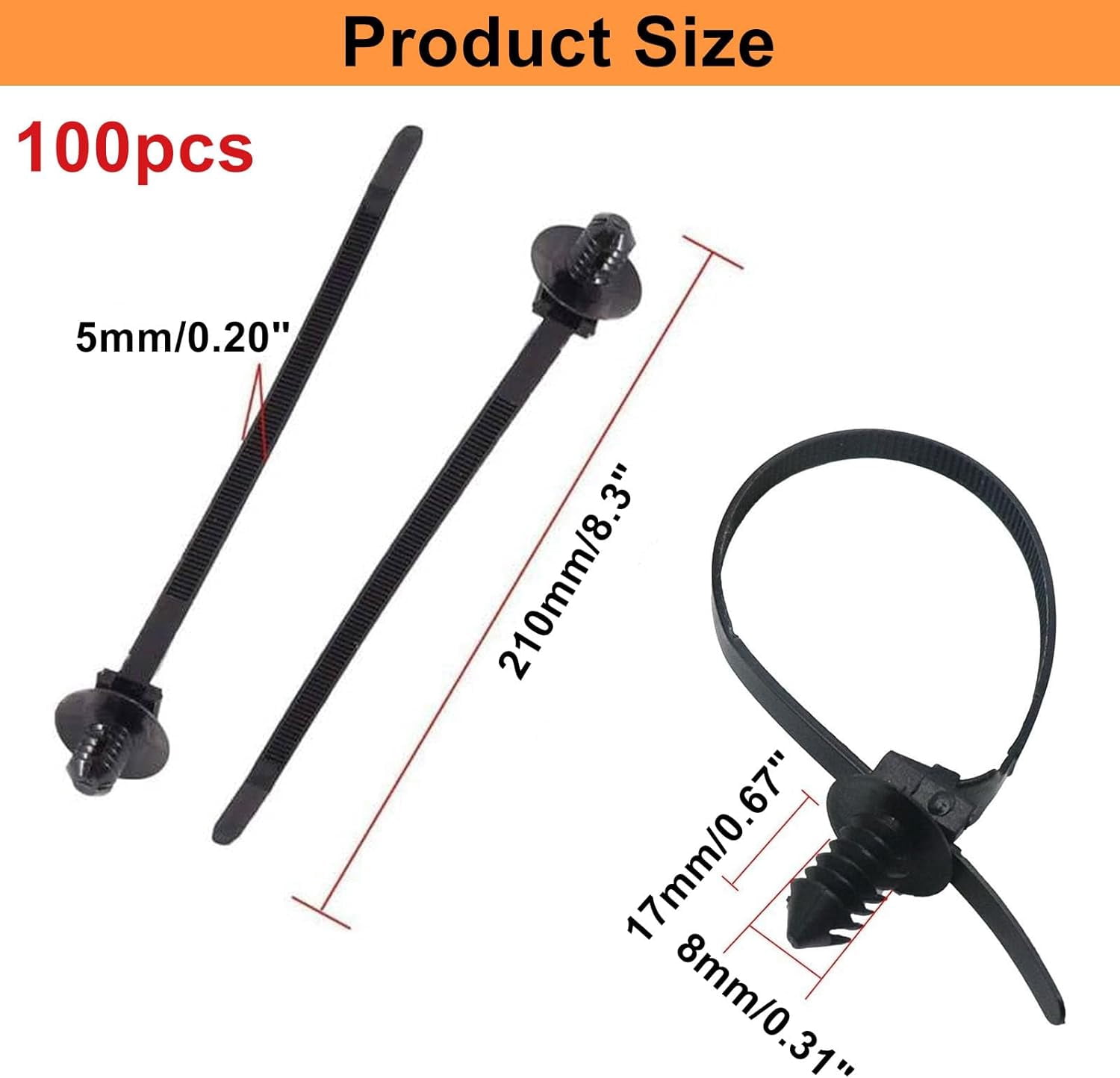 JUNXIAO-Push Mount Zip Ties 100Pcs, Heavy Duty Black Wire Zips Tie ...