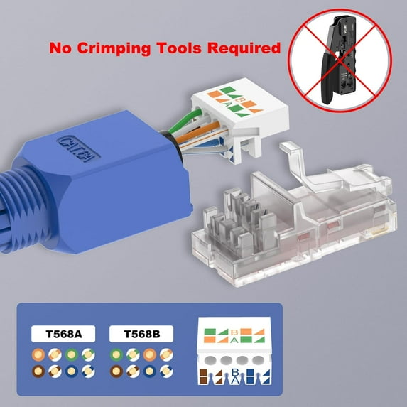 JUNXIAO-RJ45 Connector Tool-Free, CAT6A Field Termination Plug, Gold ...