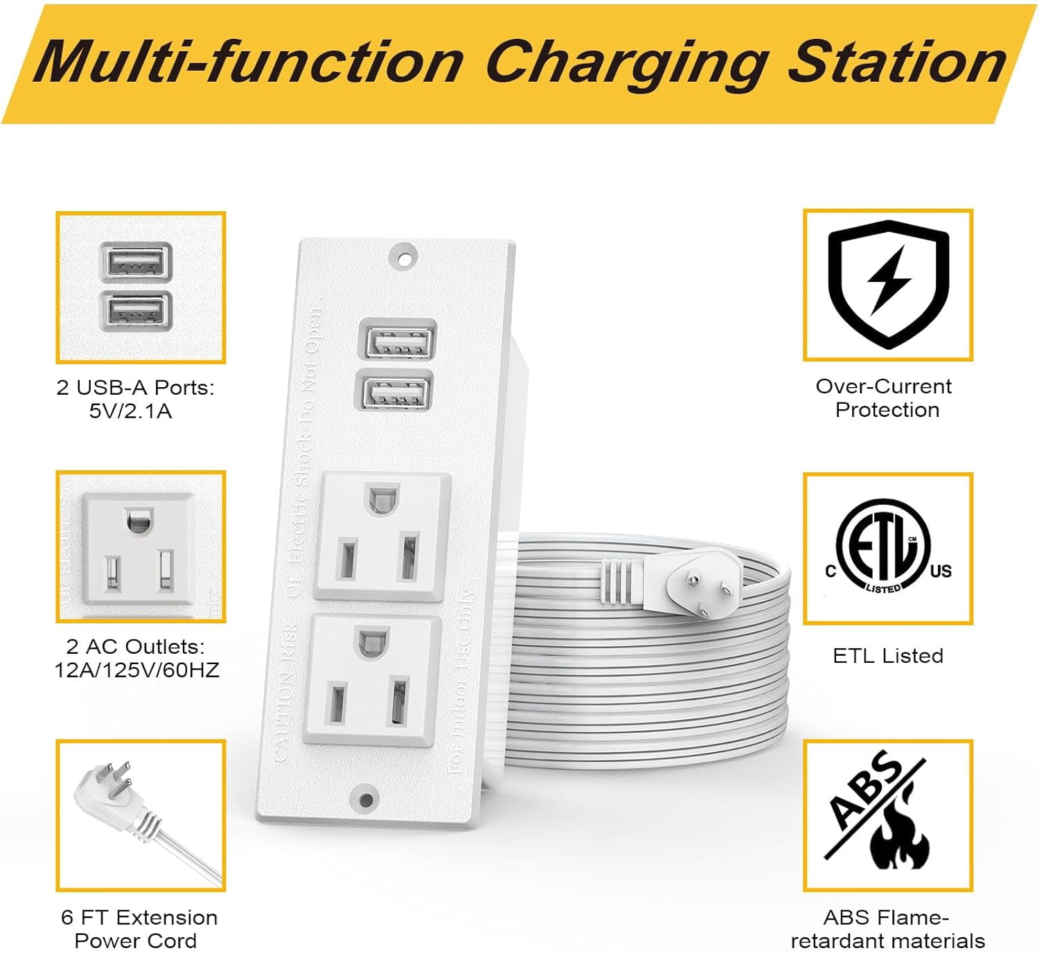 JUNXIAO-Recessed Outlet Desk Outlets with USB Ports Recessed Power ...