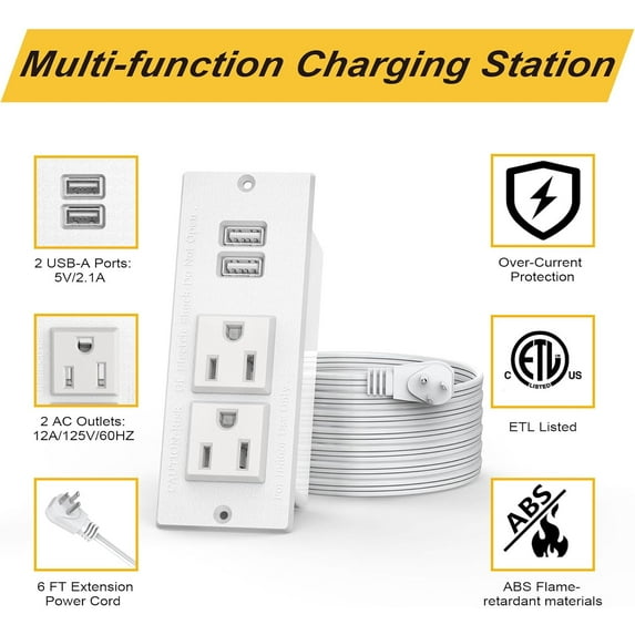 JUNXIAO-Recessed Outlet Desk Outlets with USB Ports Recessed Power ...