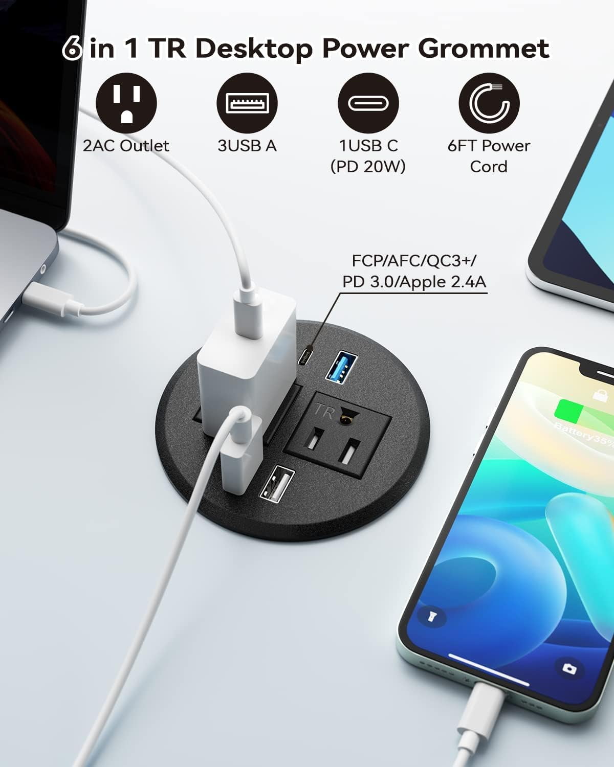 JUNXIAO-Recessed Power Grommet with 20W Fast Charging USB-C Port ...