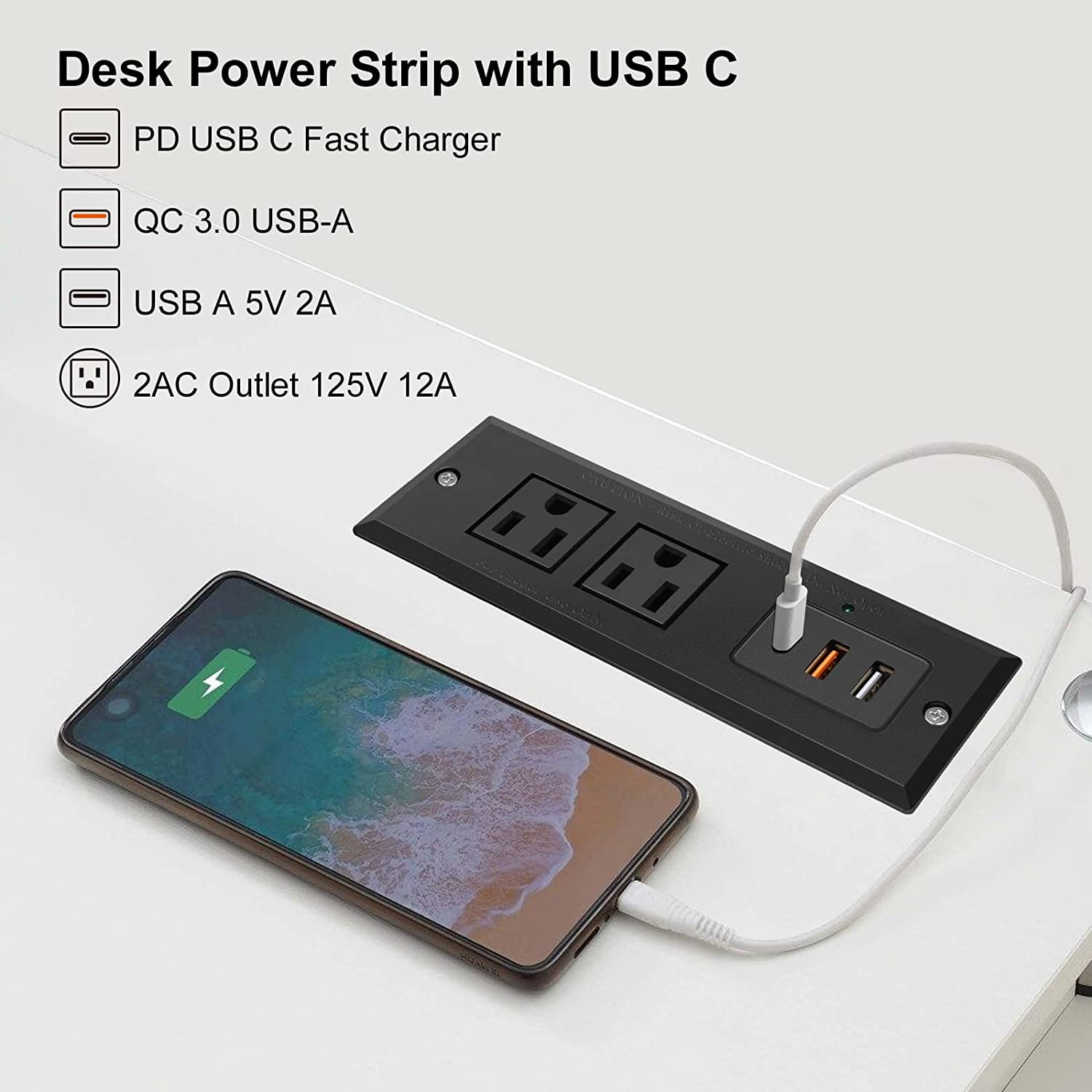 JUNXIAO-Recessed Power Strip with USB C 20W PD Fast Charge Extension ...