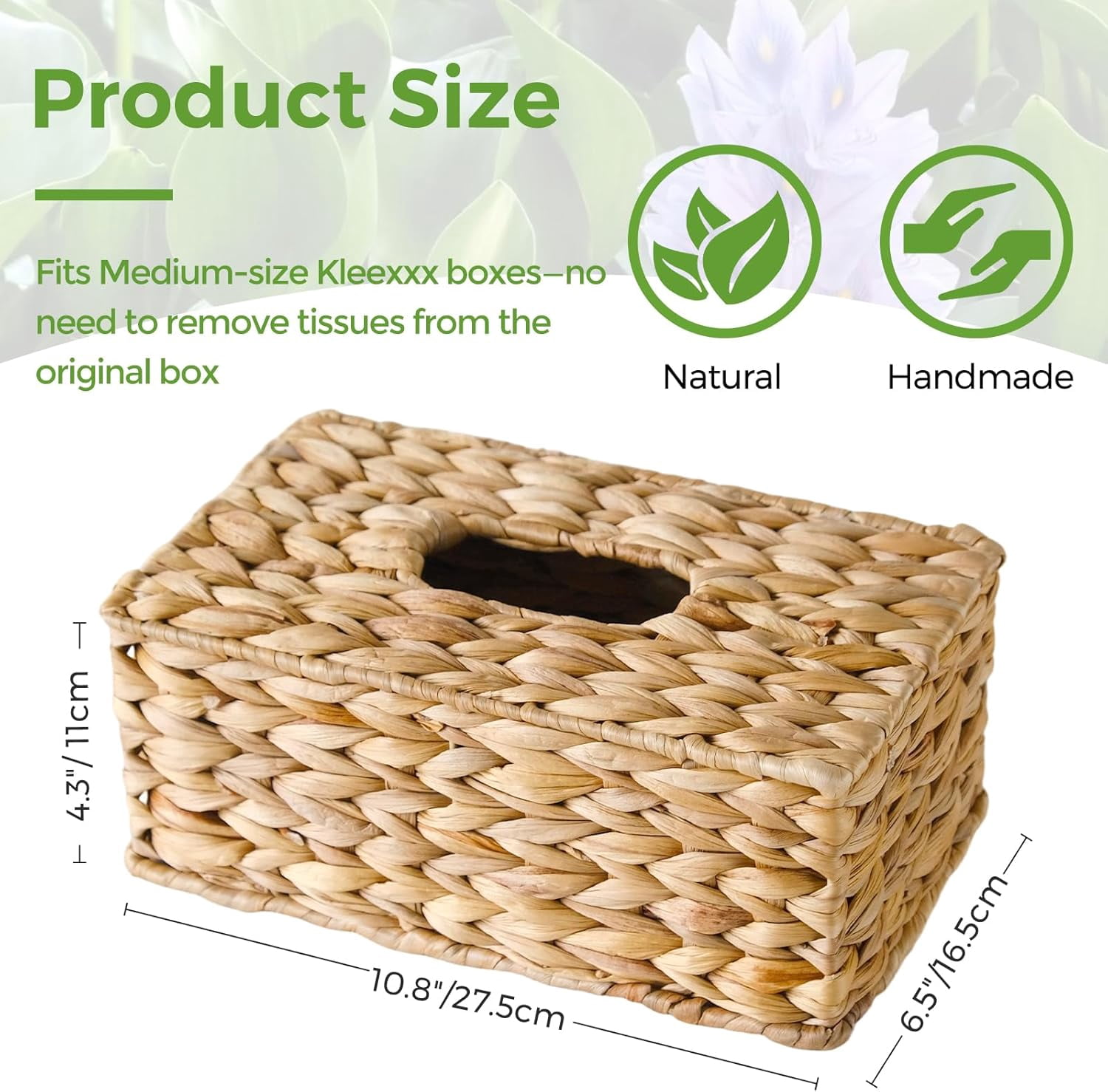 JUNXIAO-Rectangular Natural Rattan Tissue Box Cover, Hand Woven Wicker ...