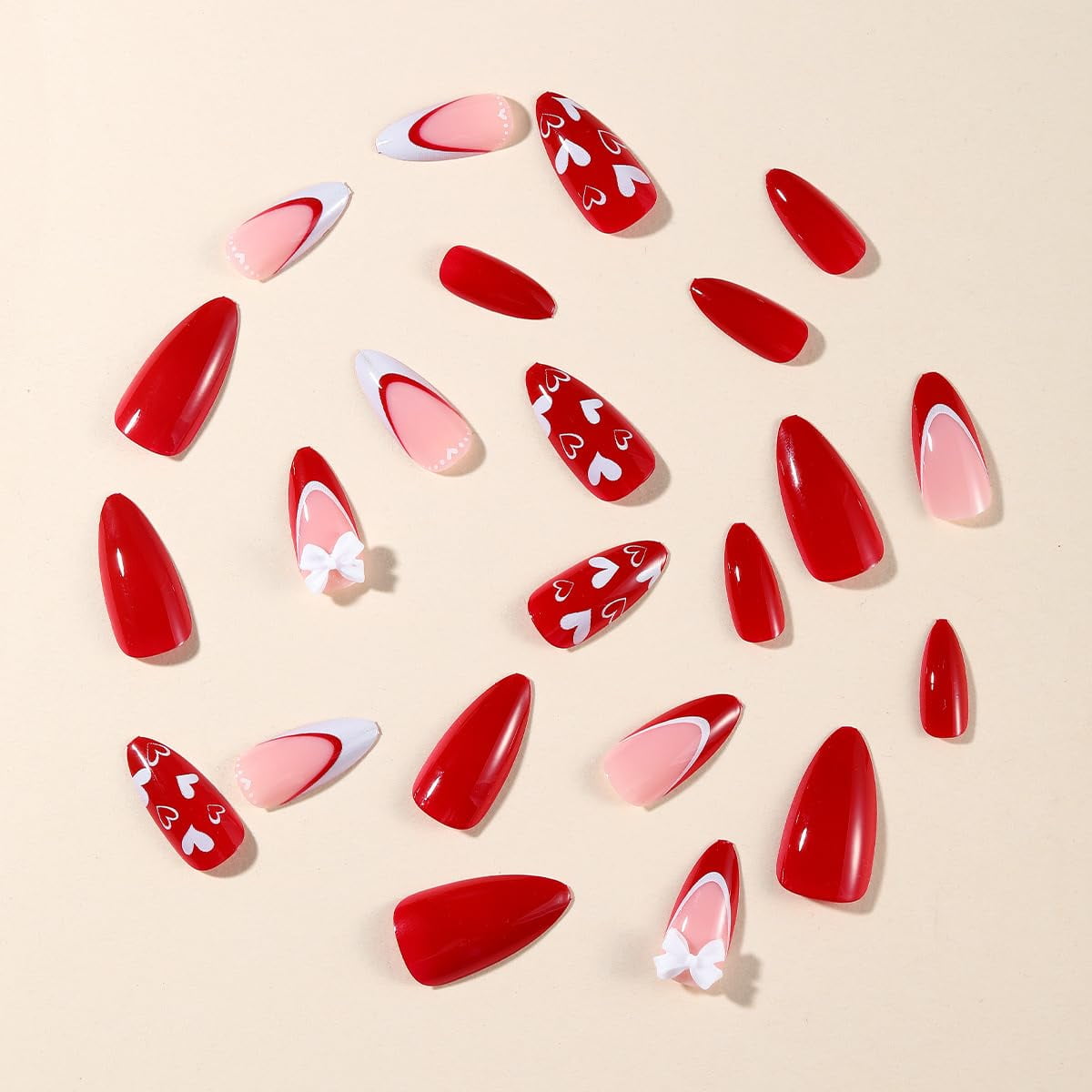 JUNXIAO-Red French Tips Press on Nails Medium Almond Fake Nails with ...