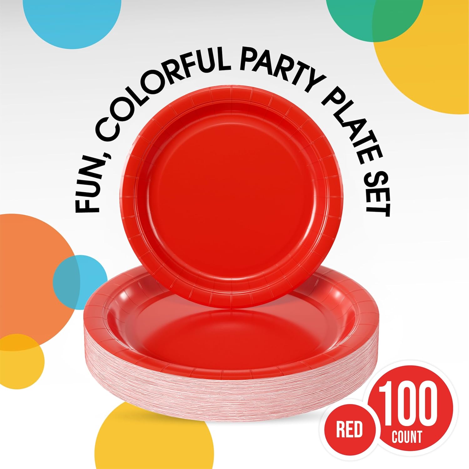 JUNXIAO-Red Paper Plates Disposable Heavy Duty 100 Pcs - 50-7" & 50-9 ...