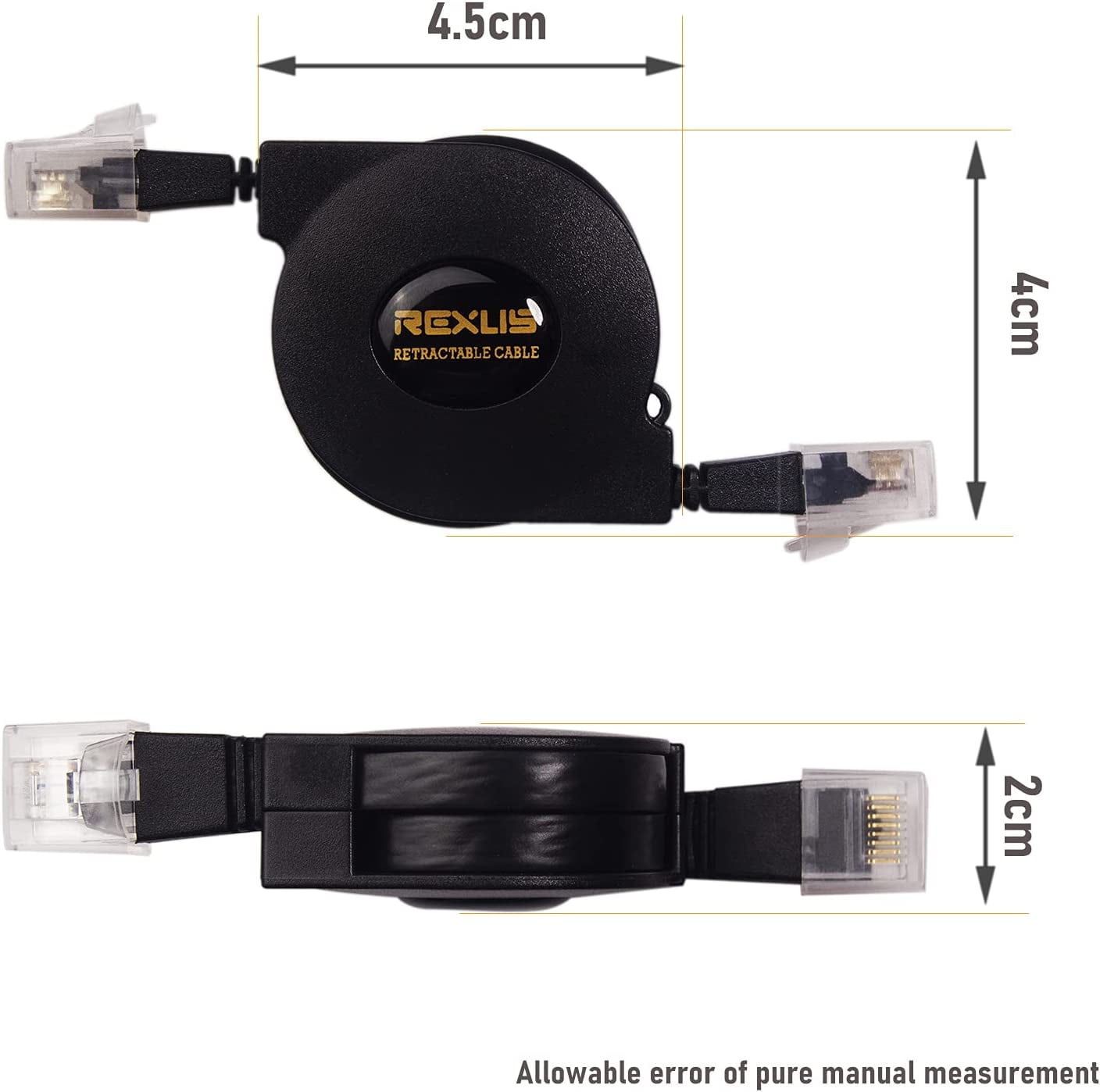 JUNXIAO-Retractable Cat 6 Flat Ethernet Network Cable 3.3 FT,10 Gigabit ...