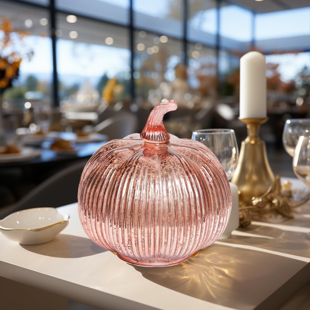 JUNXIAO-Rosegold Thanksgiving Decorative Artificial Pumpkins-Mercury ...