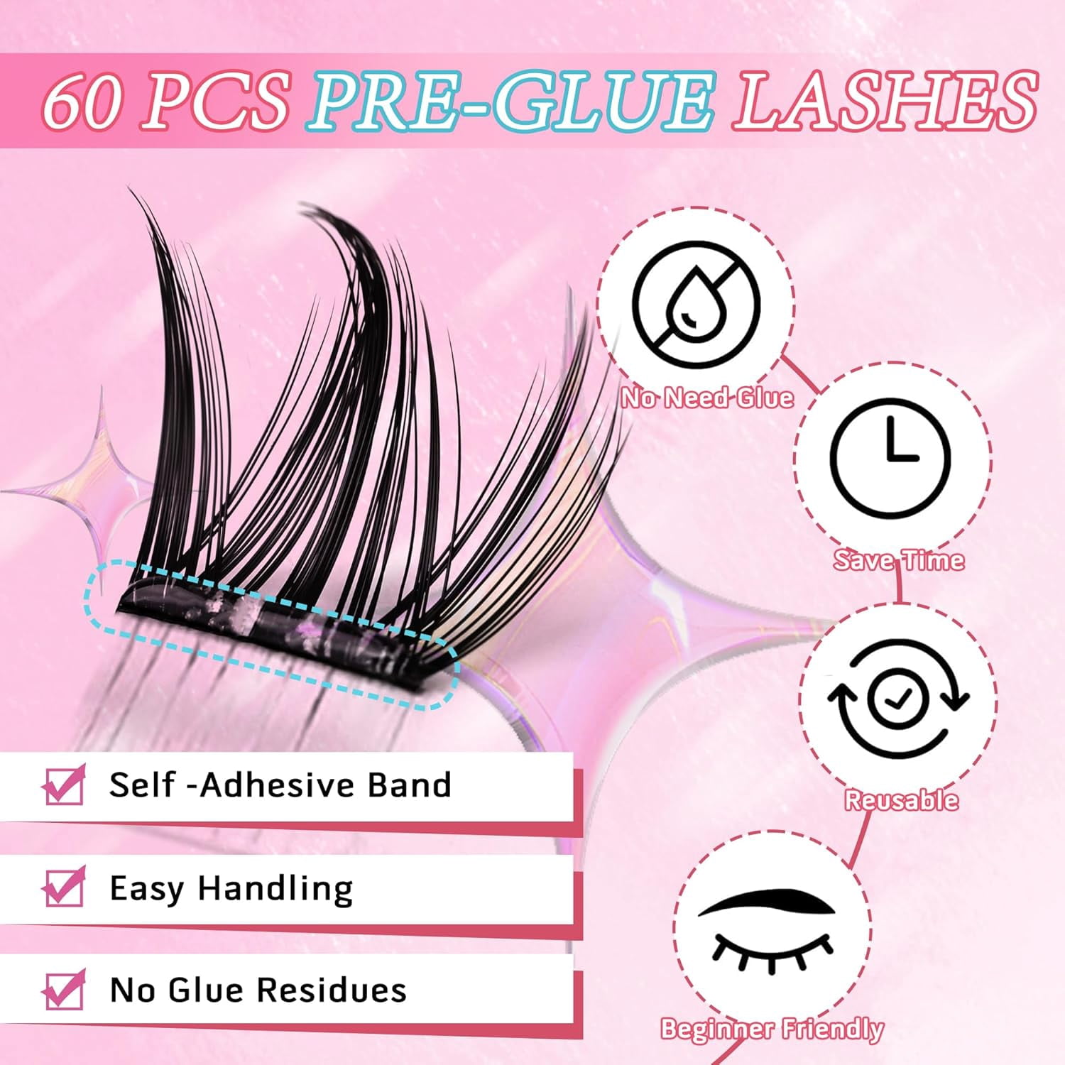 JUNXIAO-Self Adhesive Manga Eyelash Clusters Press-On Lashes No Glue ...