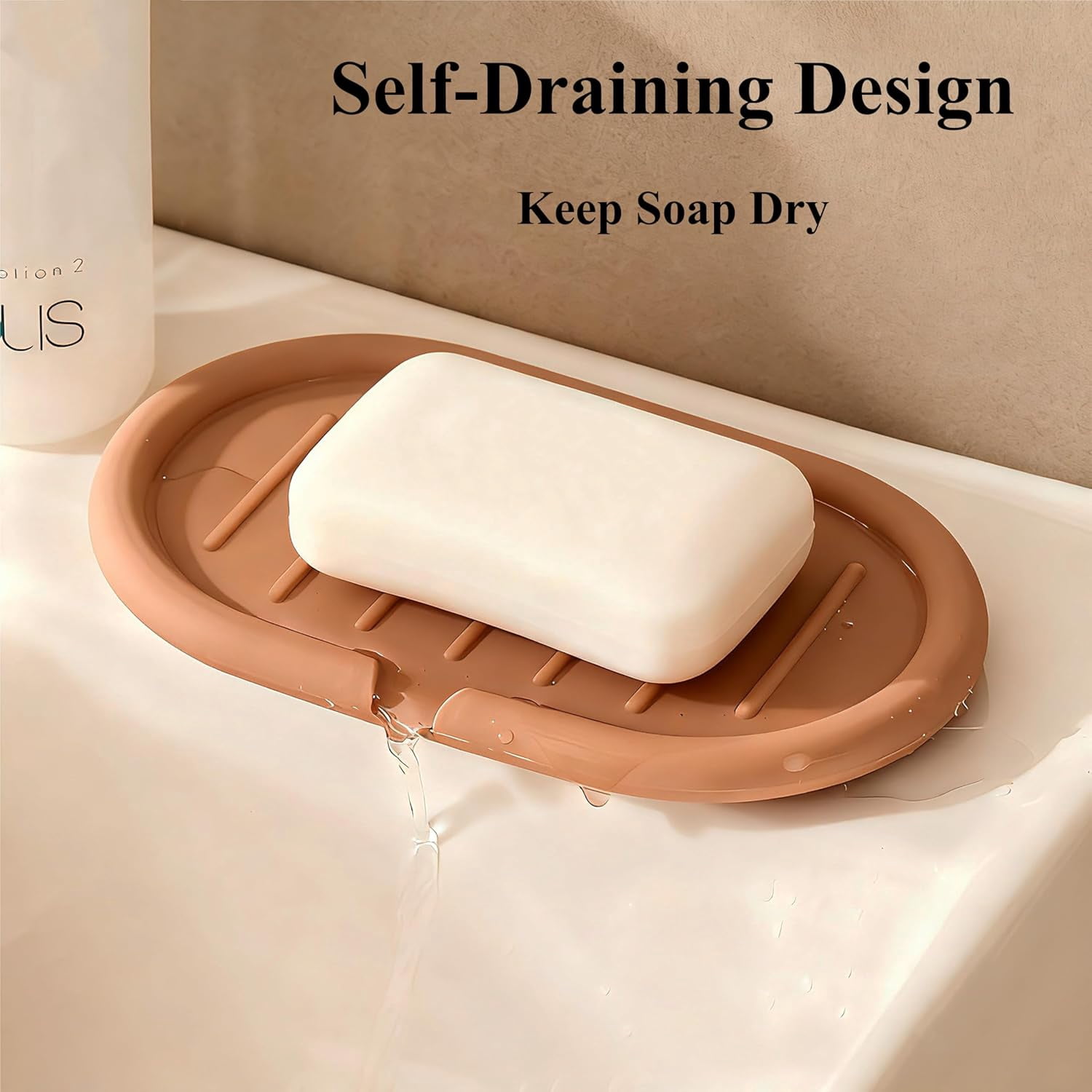 JUNXIAO-Self-Draining Oval-Shaped Silicone Soap Dish, Soap Holder/Tray ...