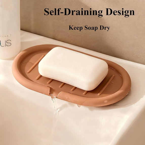 JUNXIAO-Self-Draining Oval-Shaped Silicone Soap Dish, Soap Holder/Tray ...