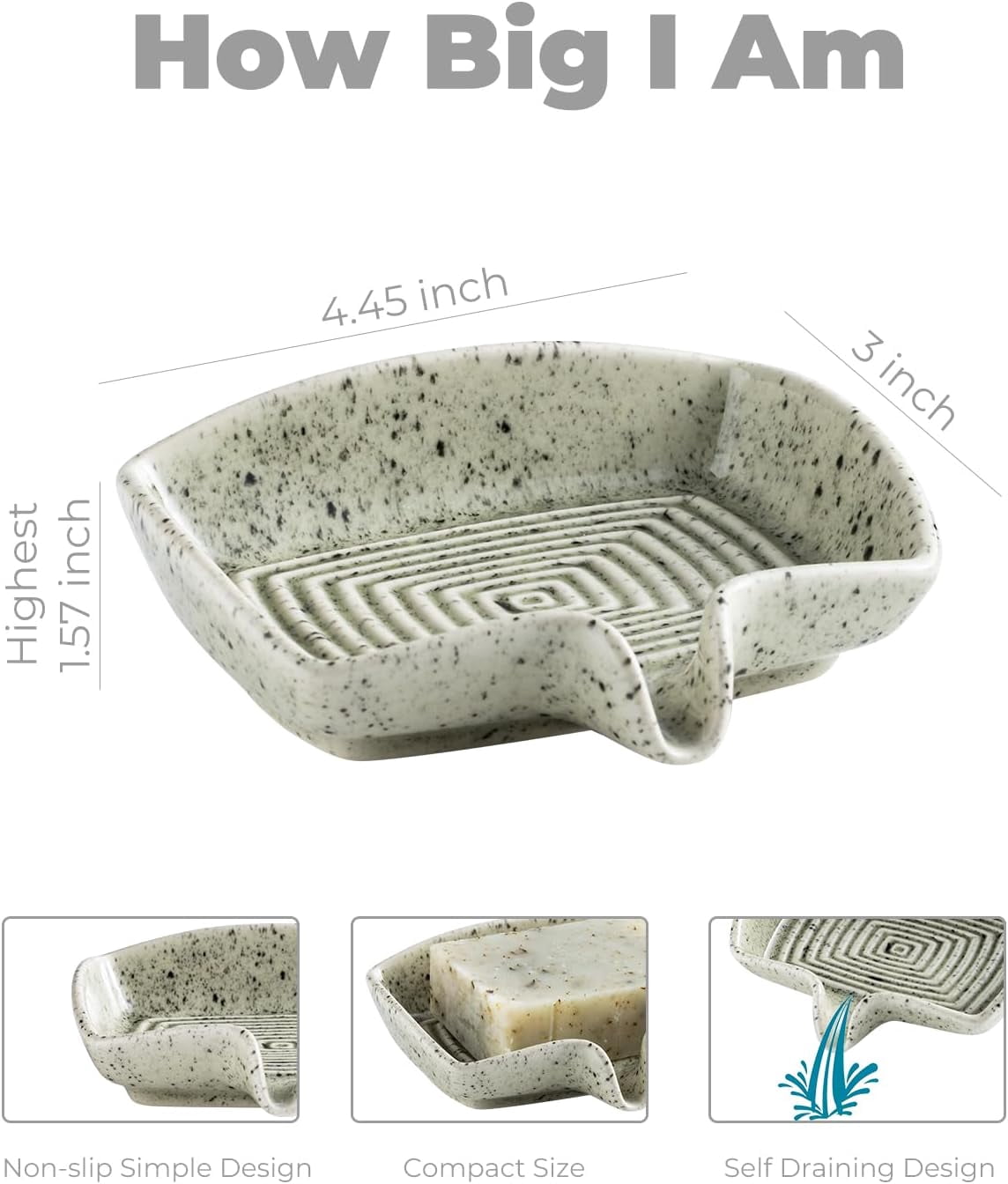 JUNXIAO-Self Draining Soap Dish, Ceramic Drain Soap Holder Waterfall ...