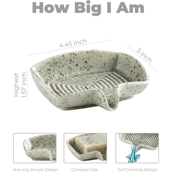 JUNXIAO-Self Draining Soap Dish, Ceramic Drain Soap Holder Waterfall ...