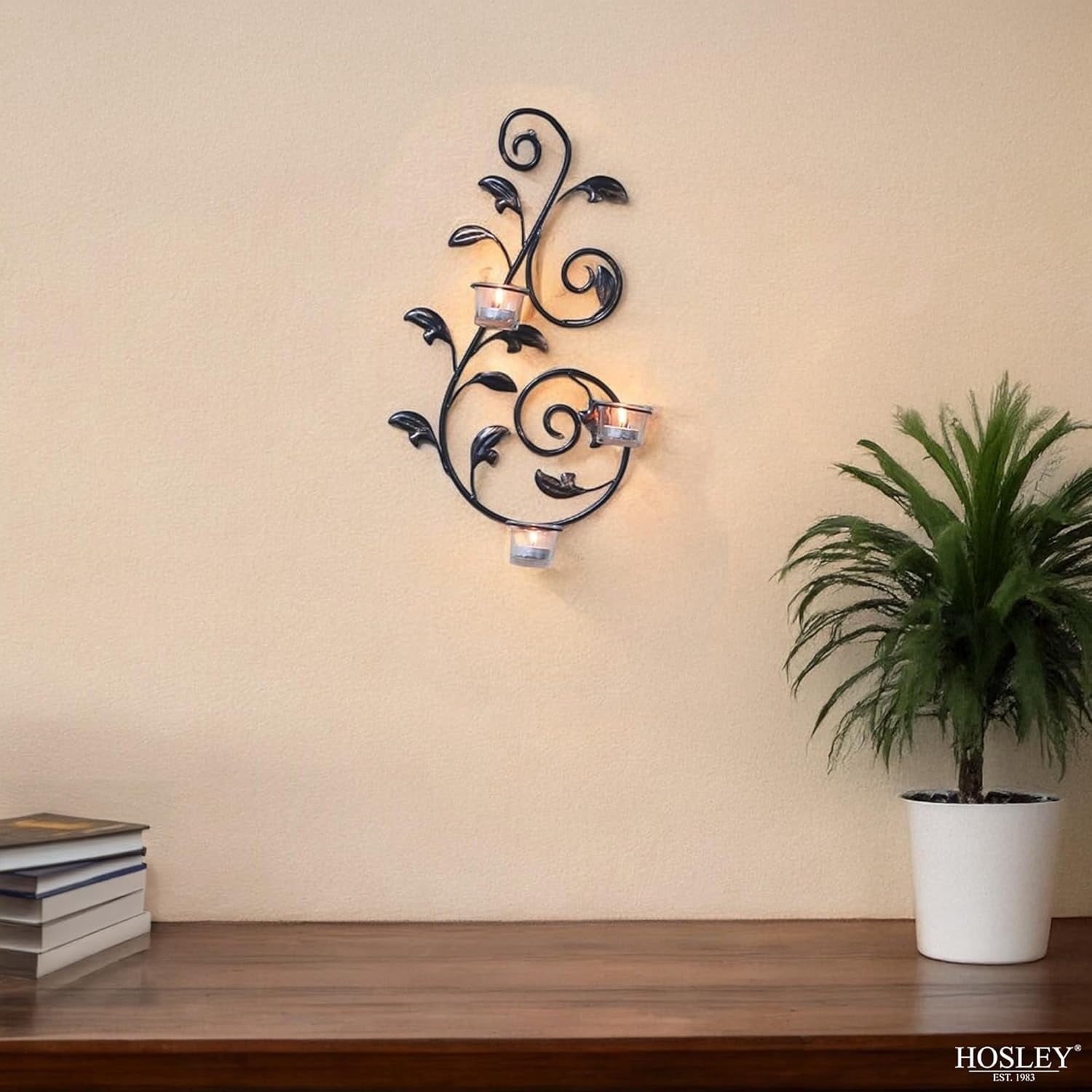 JUNXIAO-Set of 2 Iron Leaf Wall Sconce Set with Tealights 18" High ...