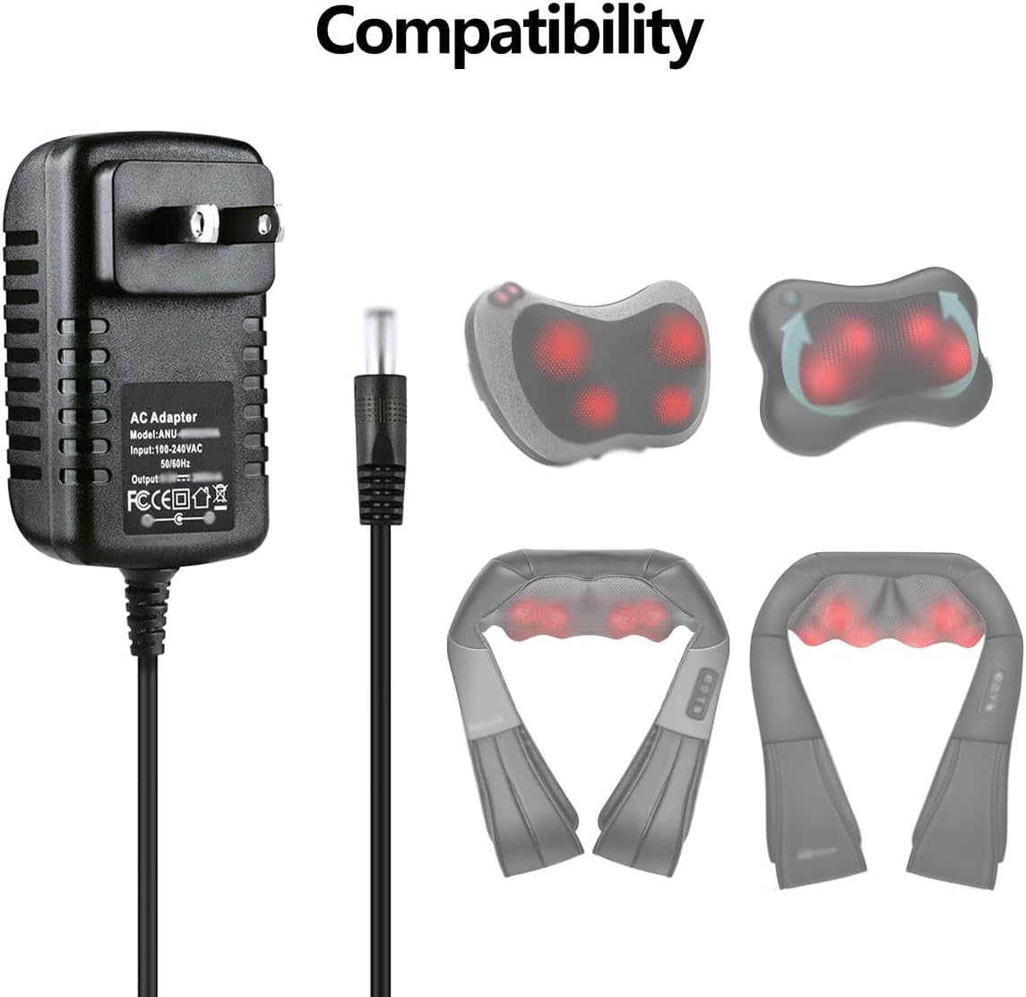 JUNXIAO-Shiatsu Neck and Back Massager Power Cord,12V AC DC Power Cord ...